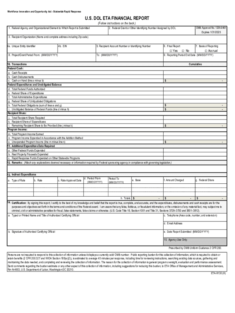 Fillable Online ETA-9130 (H)Statewide Rapid Response Instructions Fax ...