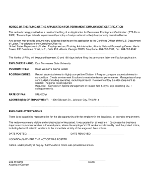 Fillable Online Sample Notice of Filing Application for Permanent ...