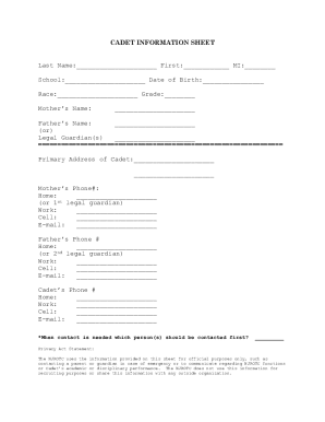 Fillable Online cadet information sheet Fax Email Print - pdfFiller