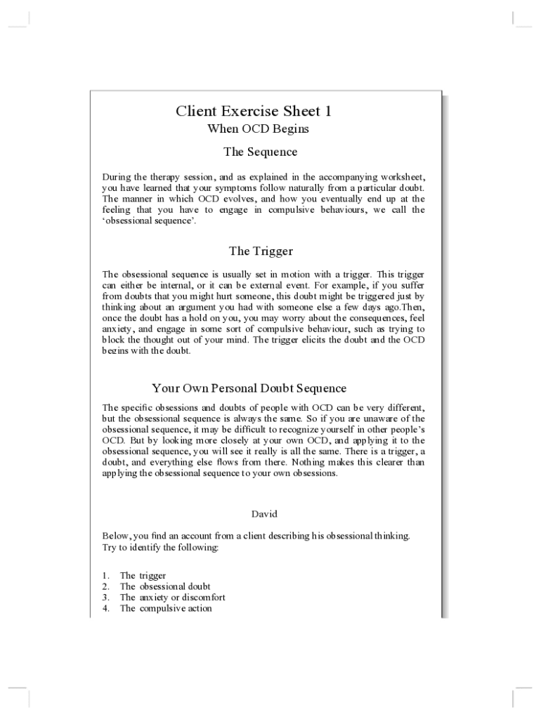 Fillable Online Client Exercise Sheet 1 - When OCD Begins Fax Email Print - pdfFiller