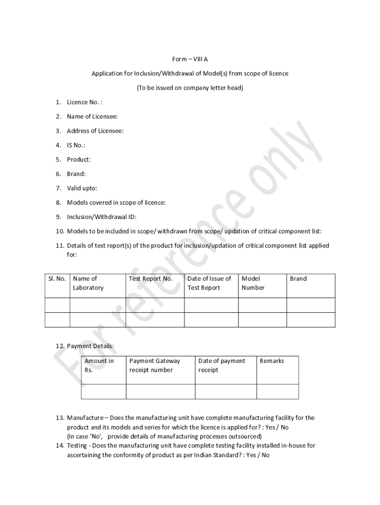 Fillable Online FormVIII A Application for Inclusion/Withdrawal of ...