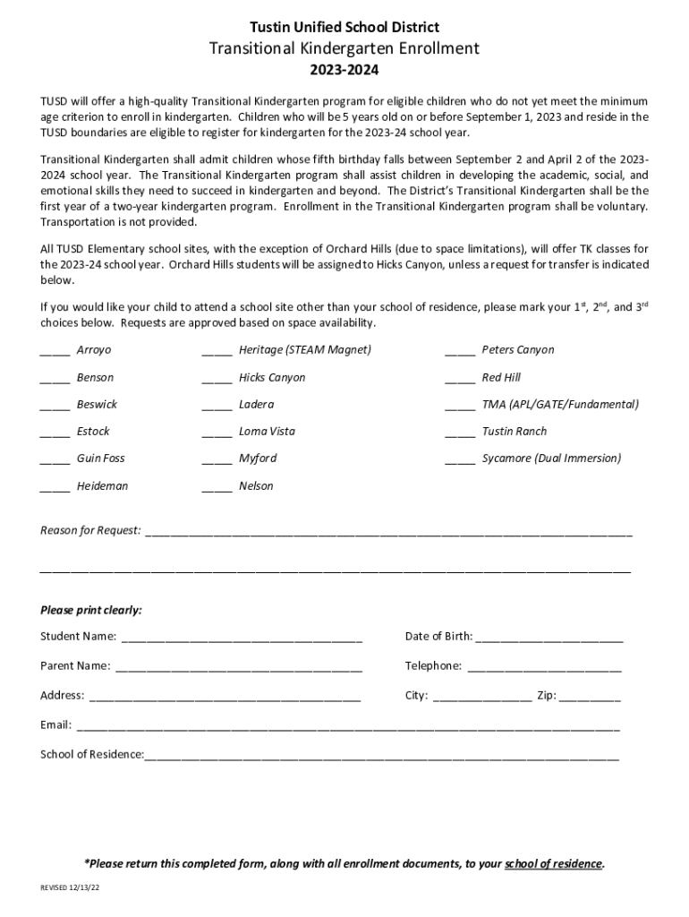 Fillable Online TK Enrollment Form 20.21 Fax Email Print - pdfFiller