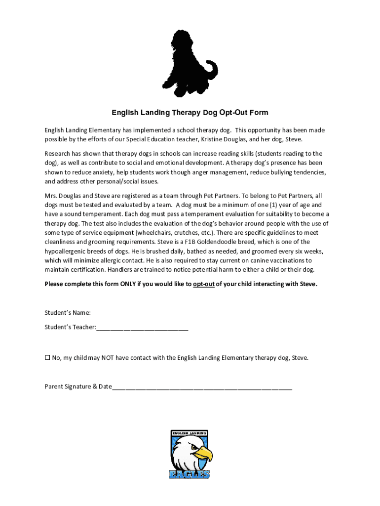 Fillable Online English Landing Therapy Dog Opt-Out Form Fax Email ...