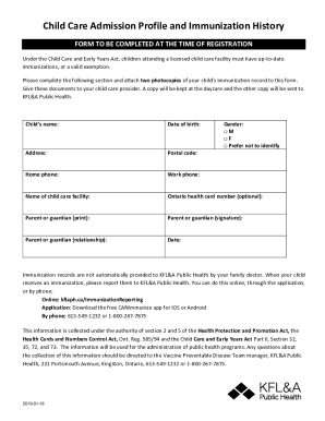 Fillable Online Child Care Admission Profile and Immunization History Fax Email Print - pdfFiller