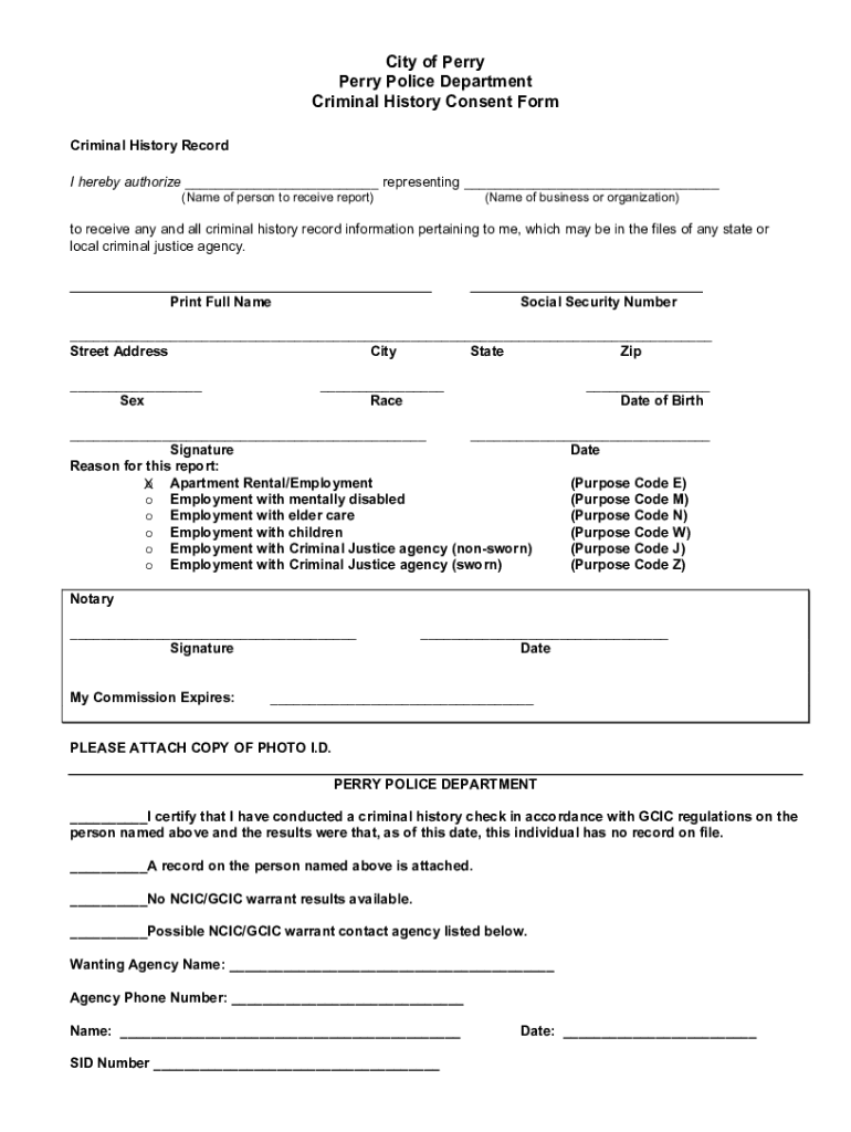 Fillable Online Fingerprint Criminal History Record Consent and Request ...