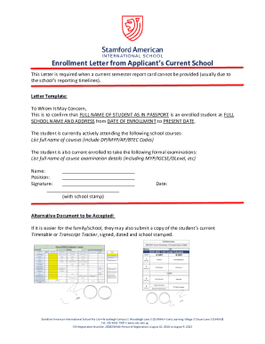 Fillable Online Enrollment Letter from Applicant's Current School Fax ...