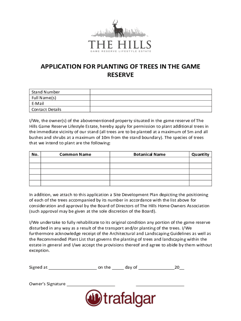 Fillable Online APPLICATION FOR PLANTING OF TREES IN THE GAME ... Fax Email Print - pdfFiller