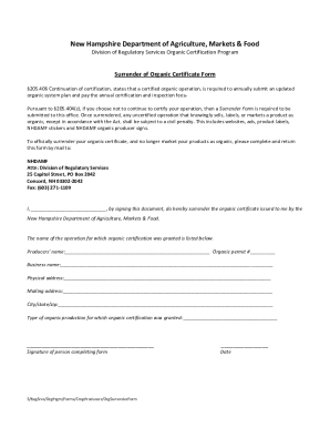 Fillable Online Surrender of Organic Certificate Form Fax Email Print - pdfFiller