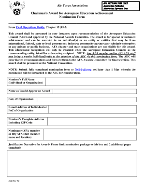 Fillable Online secure afa Aerospace Education Achievement Award Nomination Form Fax Email Print ...