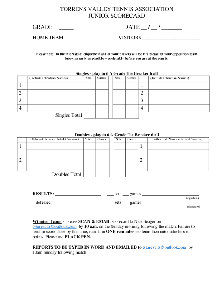 Fillable Online torrens valley tennis association junior scorecard ...