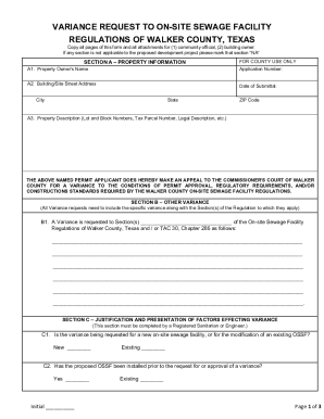 Fillable Online VARIANCE REQUEST TO ON-SITE SEWAGE FACILITY ... Fax ...