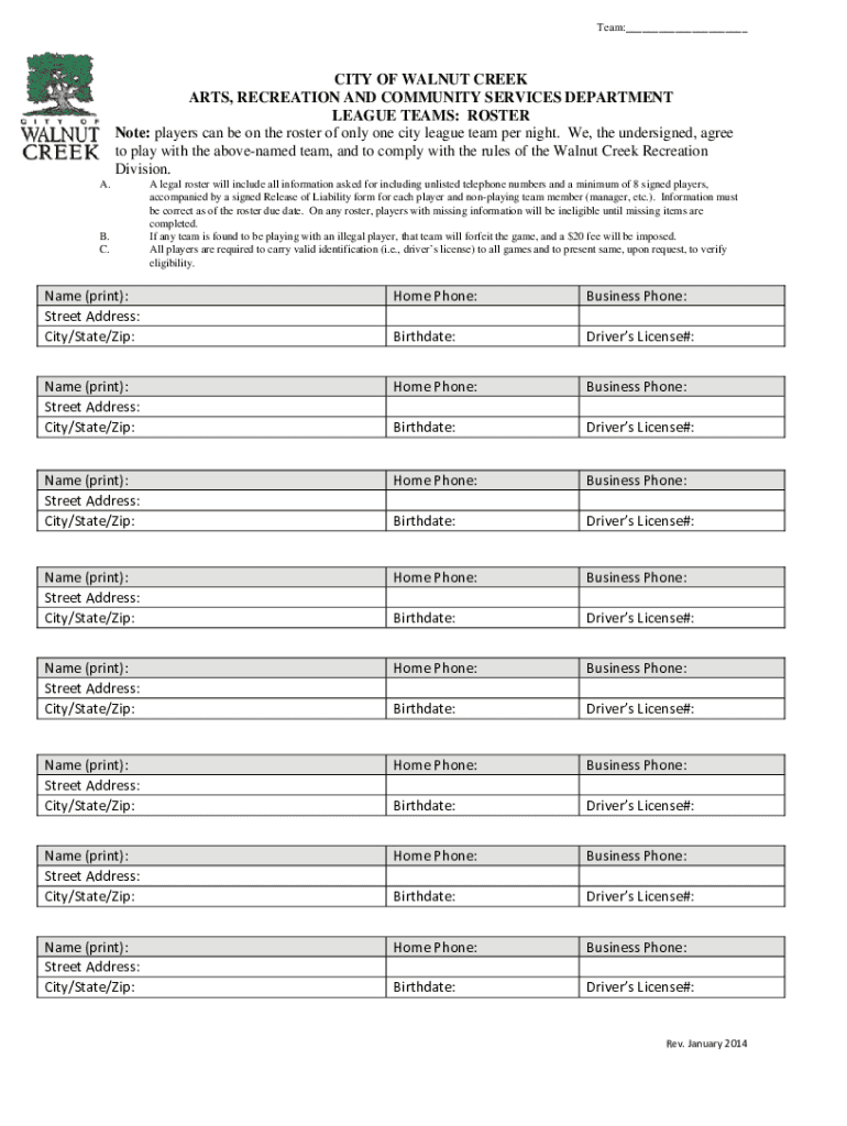 Fillable Online League Teams -Roster Fax Email Print - pdfFiller