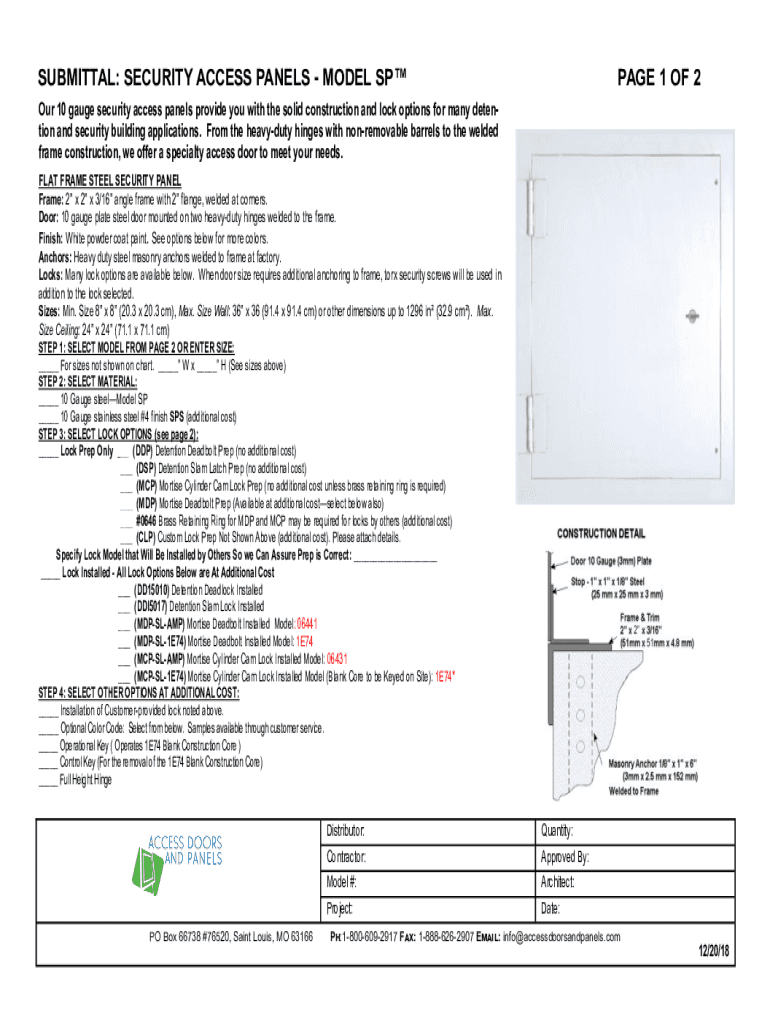 Fillable Online SP Series10 Gauge Detention and Security Access Panel ...