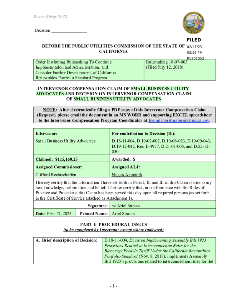 Fillable Online docs cpuc ca Order Instituting Rulemaking To Continue ...
