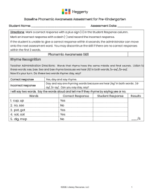 Fillable Online Baseline Phonemic Awareness Assessment for Pre- ... Fax ...