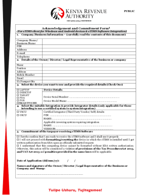 Fillable Online kra go eTIMS Acknowledgement and Commitment Form Fax ...