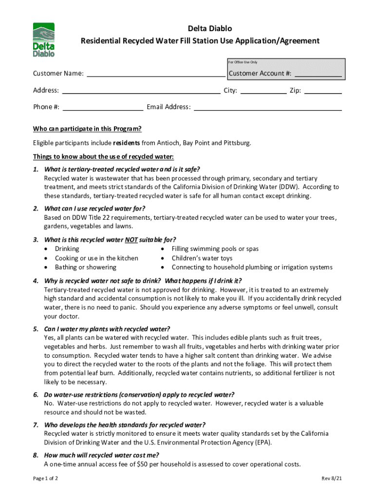 Fillable Online Delta Diablo Residential Recycled Water Fill Station ...