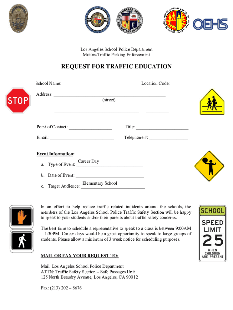 Fillable Online REQUEST FOR TRAFFIC ENFORCEMENT Fax Email Print - pdfFiller