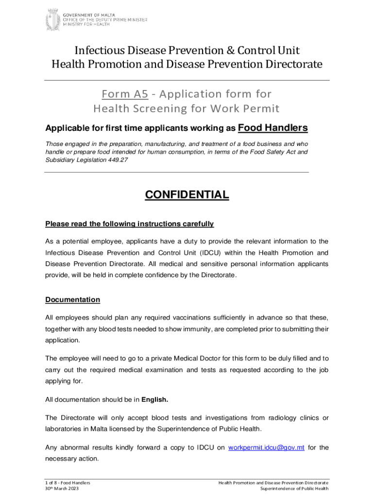 Form A5 - Application form for Health Screening for Work Permit: Fill ...