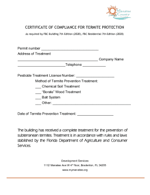 Fillable Online Termite Protection Certificate of Compliance (Sample ...