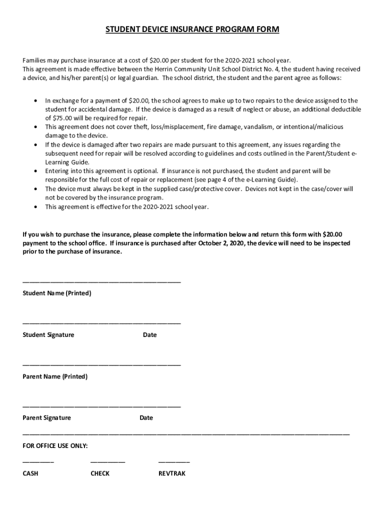 Fillable Online STUDENT DEVICE INSURANCE PROGRAM FORM Fax Email Print ...