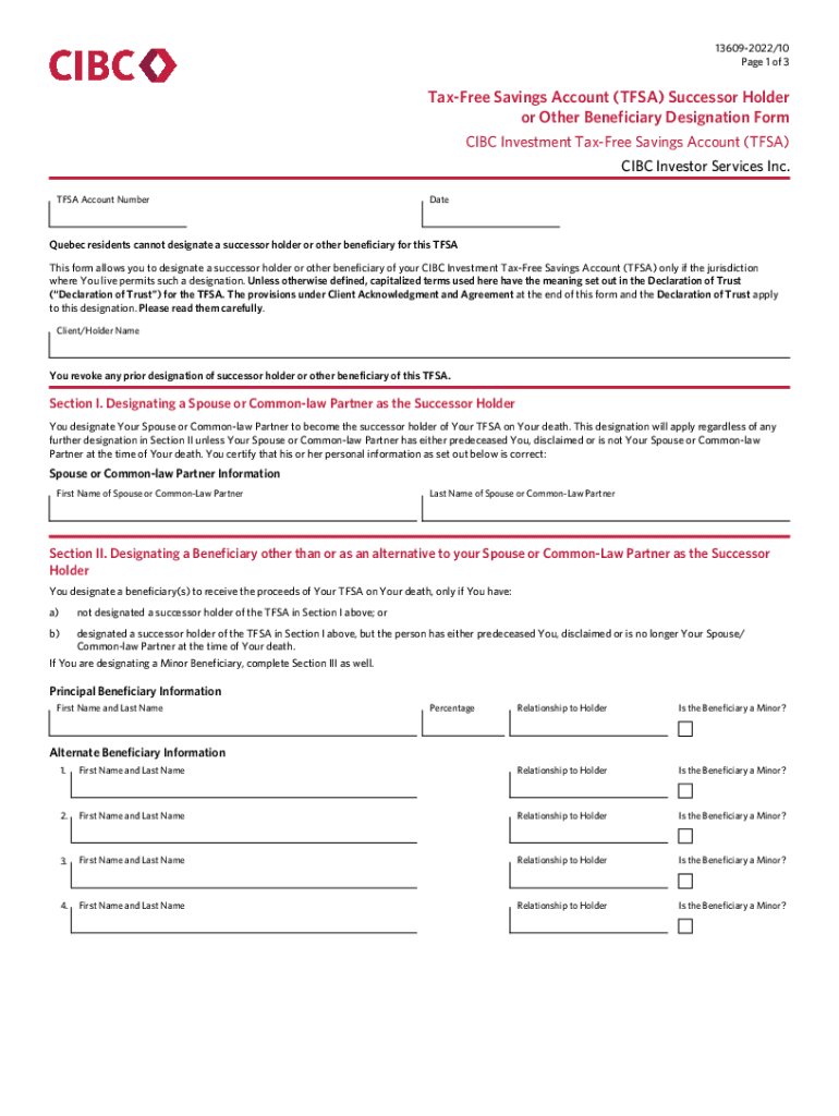 Fillable Online Tax-Free Savings Account (TFSA) Successor Holder or ...