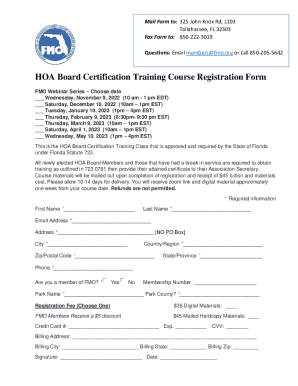 Fillable Online HOA Board Certification Training Course Registration ...
