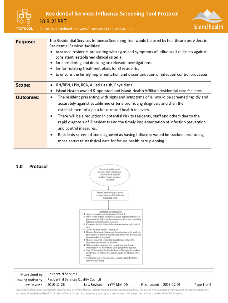 Fillable Online Residential Services Influenza Screening Tool Protocol ...