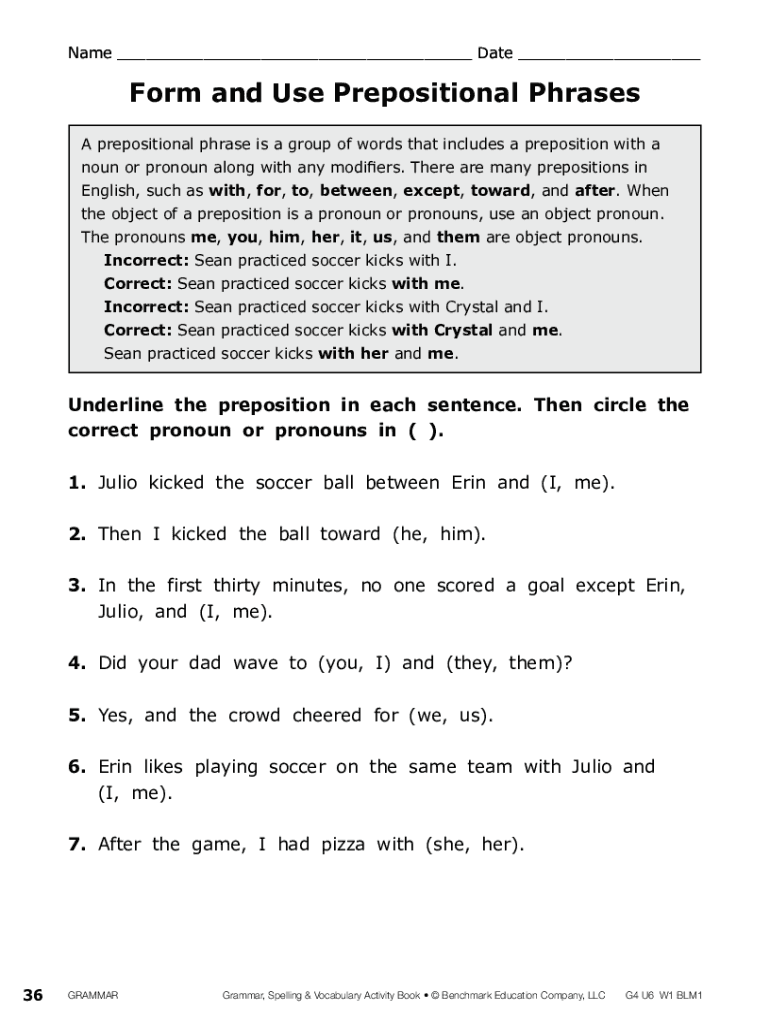 Fillable Online Form and Use Prepositional Phrases Fax Email Print ...