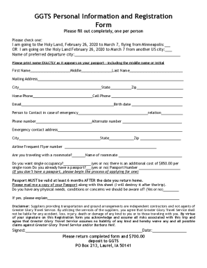 Fillable Online GGTS Personal Information and Registration Form Fax ...