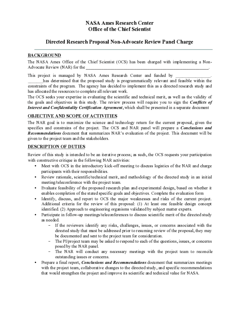 Fillable Online NASA Ames Research Center Office of the Chief Scientist ...