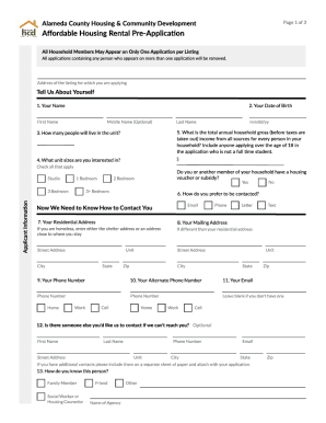 Fillable Online Affordable Housing Rental Pre-Application Fax Email ...