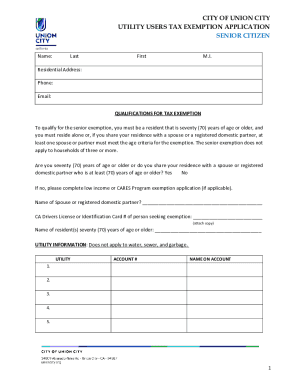 Fillable Online city of union city utility users tax exemption application Fax Email Print ...