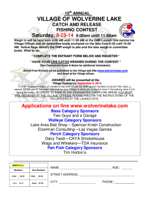 Fillable Online Aug 13 - Wolverine Lake Catch and Release Fishing ...