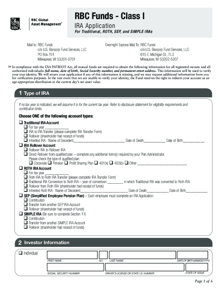 Fillable Online RBC Equity Funds - Class I - IRA Transfer Form Fax ...