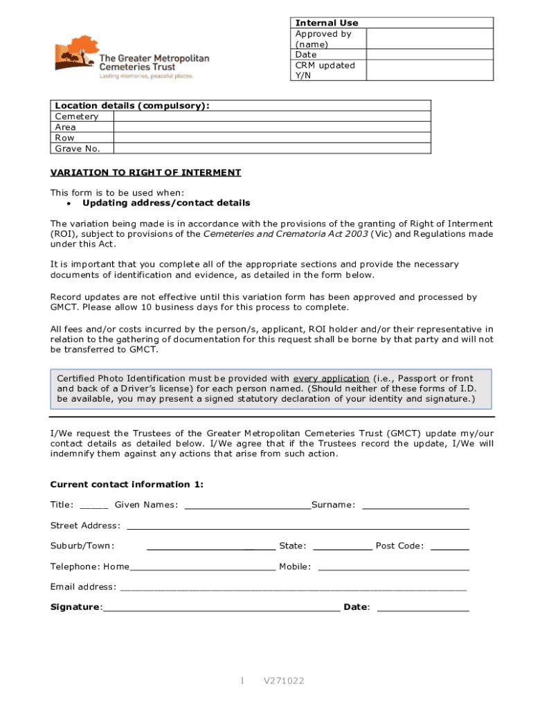 Fillable Online Interment Authorization and Authorization for ...