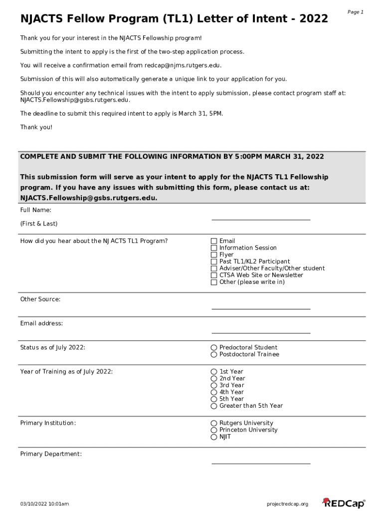 Fillable Online Thank you for your interest in the NJACTS Fellowship program Fax Email Print ...