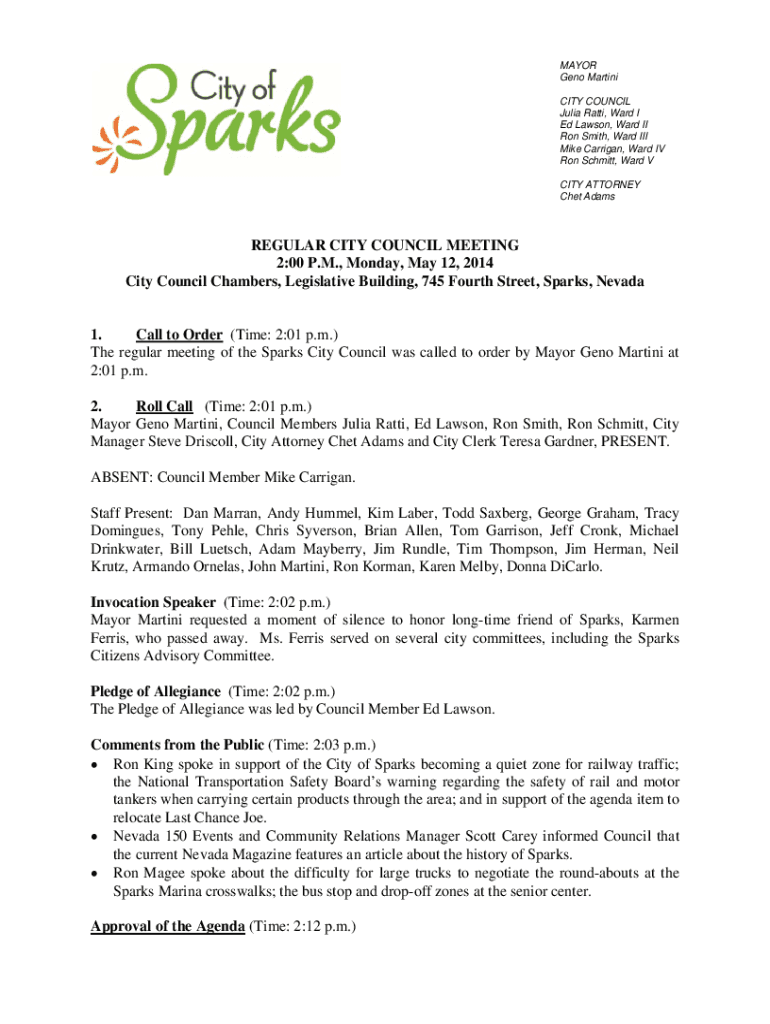 Fillable Online Mayor Geno Martini, Council Members Julia Ratti, Ed ...