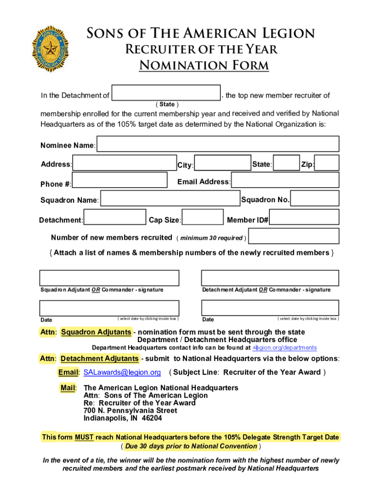 Fillable Online SAL recruiter award forms available online Fax Email ...