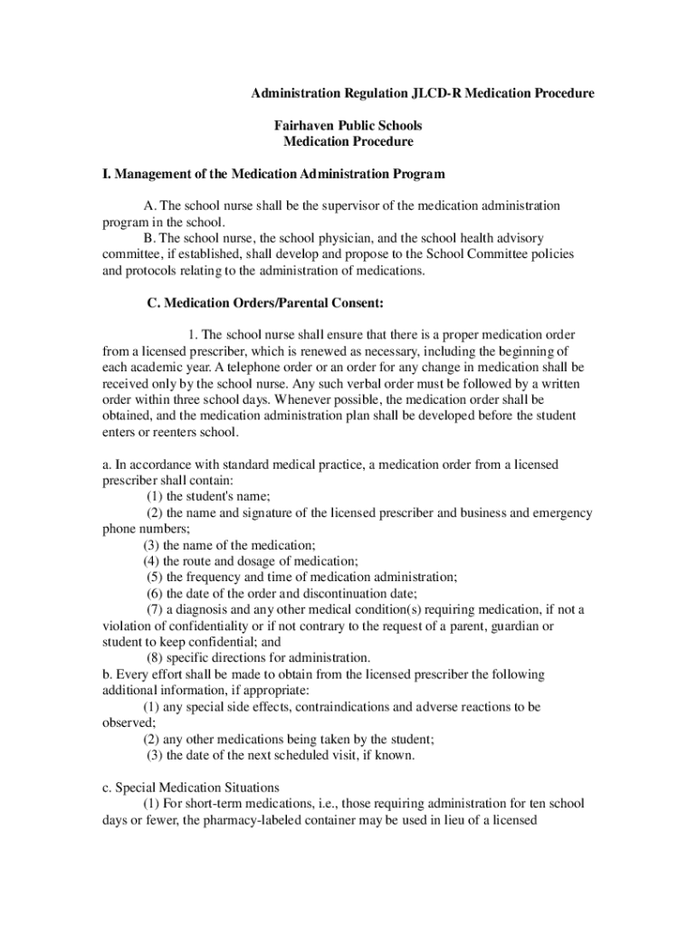 Fillable Online Administration Regulation JLCD-R Medication Procedure Fax Email Print - pdfFiller