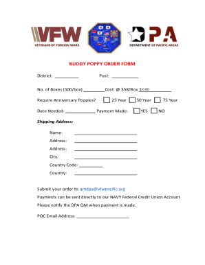 Fillable Online Buddy Poppy Order Form Fax Email Print - pdfFiller