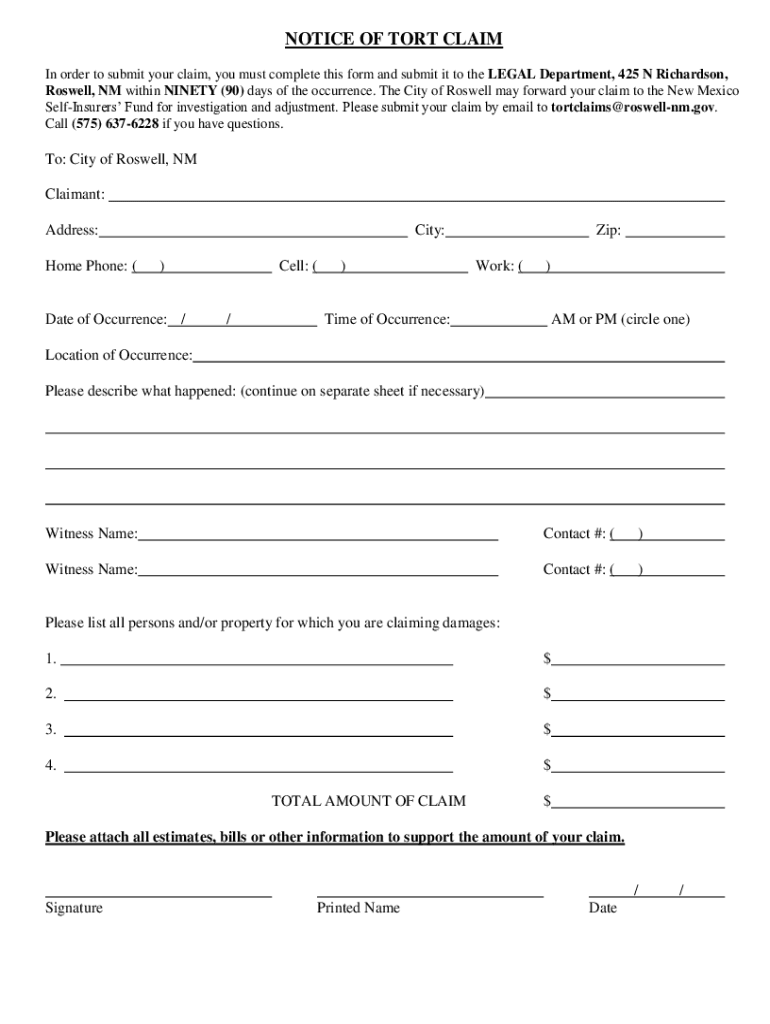 Fillable Online How to File a Claim Under New Mexico's Tort Claims Act ...