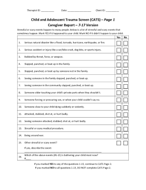 Fillable Online Child and Adolescent Trauma Screen (CATS) Caregiver ...