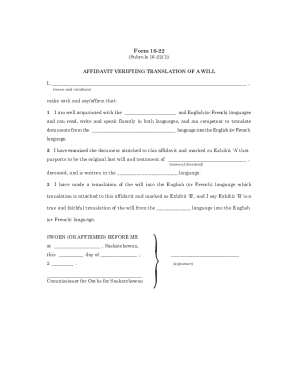 Fillable Online Affidavit Verifying Translation of a Will, Form 16-22 ...