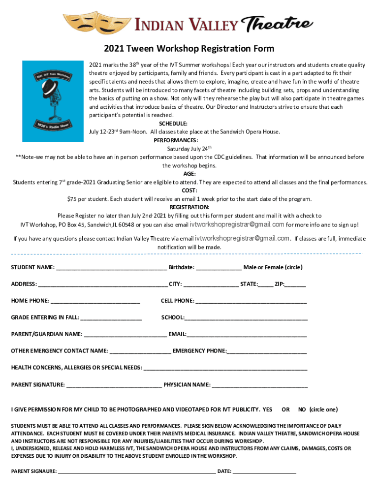 Fillable Online TWEEN WORKSHOP FORM Fax Email Print - pdfFiller