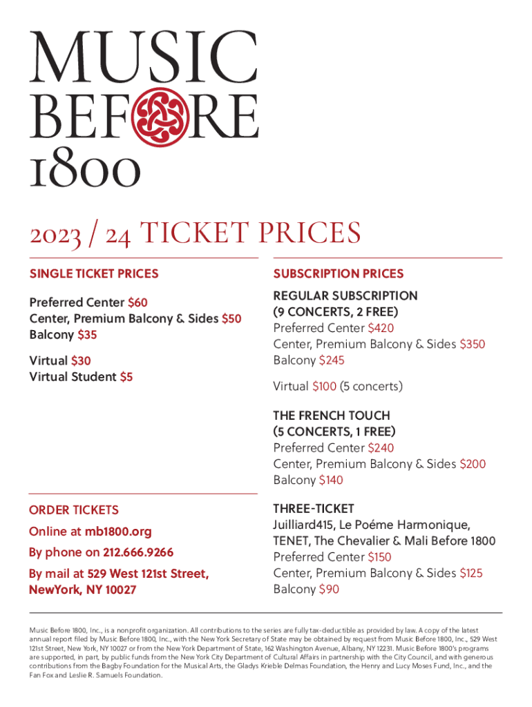 Fillable Online SINGLE TICKET PRICES Fax Email Print - pdfFiller