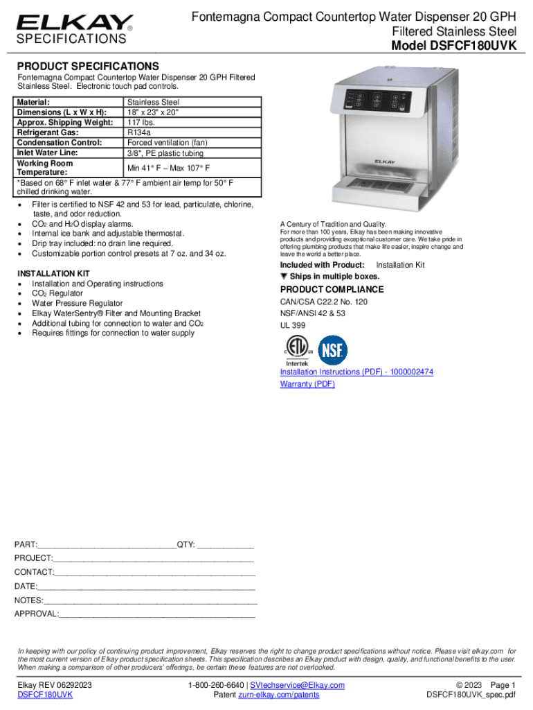 Fillable Online Water Dispenser 20 GPH Filtered SS Fax Email Print ...