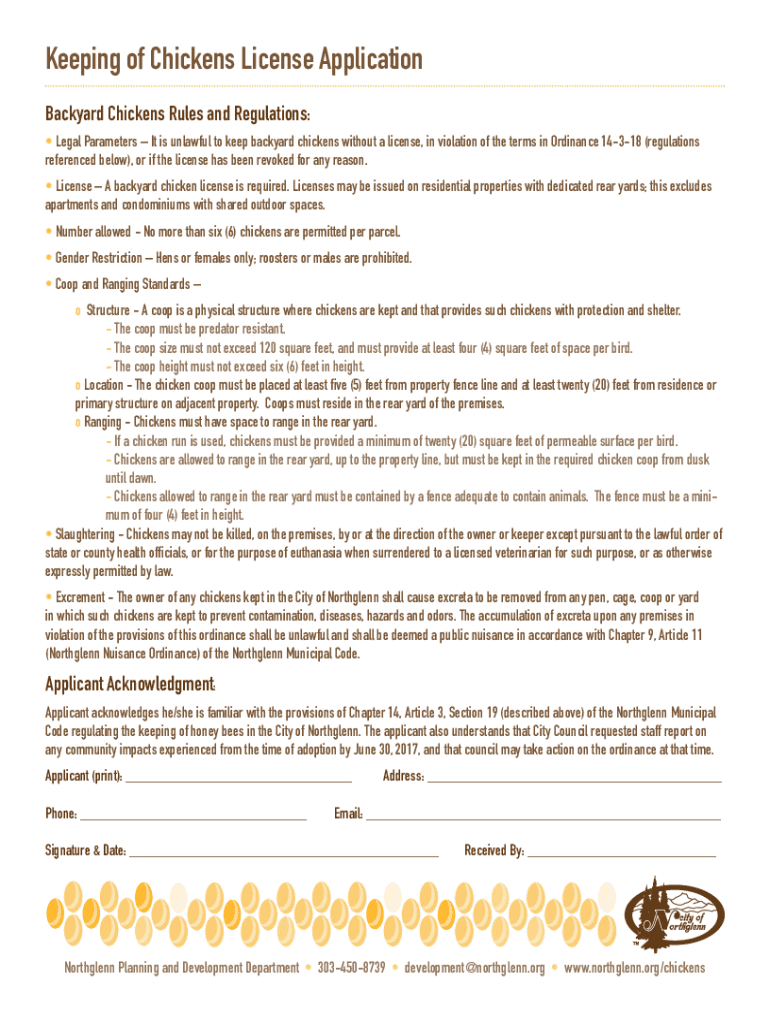 Fillable Online Keeping of Chickens License Application Fax Email Print ...