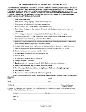 Fillable Online RULES AND RELEASE FOR ELK CREEK HUNT CLUB SPORTING ...