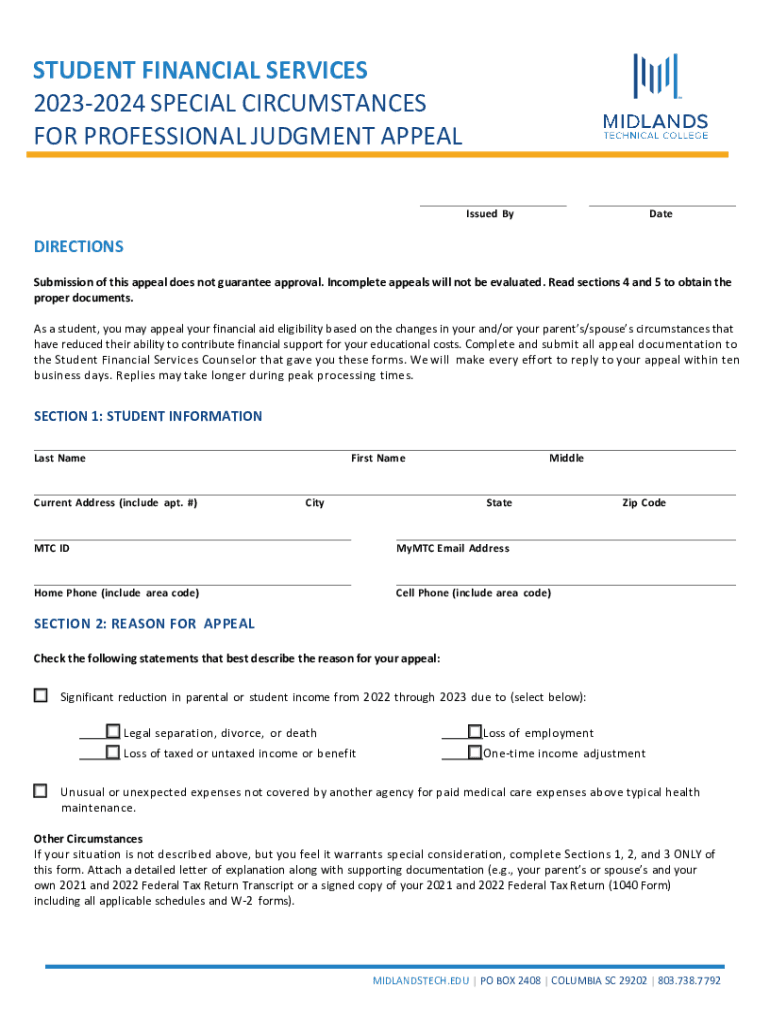 Fillable Online 2023-24 Special Circumstances for Professional Judgment Appeal Fax Email Print ...